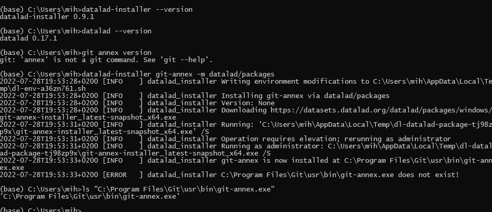 ERROR during installation: git.annex.exe doesn't exist, but operational ...
