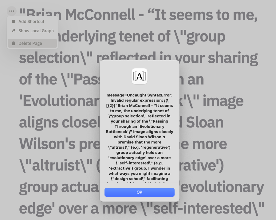 Can't delete page - appears page title isn't sanitized from regex used ...