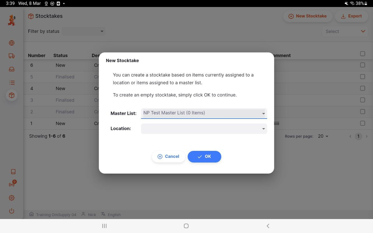 When creating a stocktake from a masterlist, it shows the wrong number of items by the ...