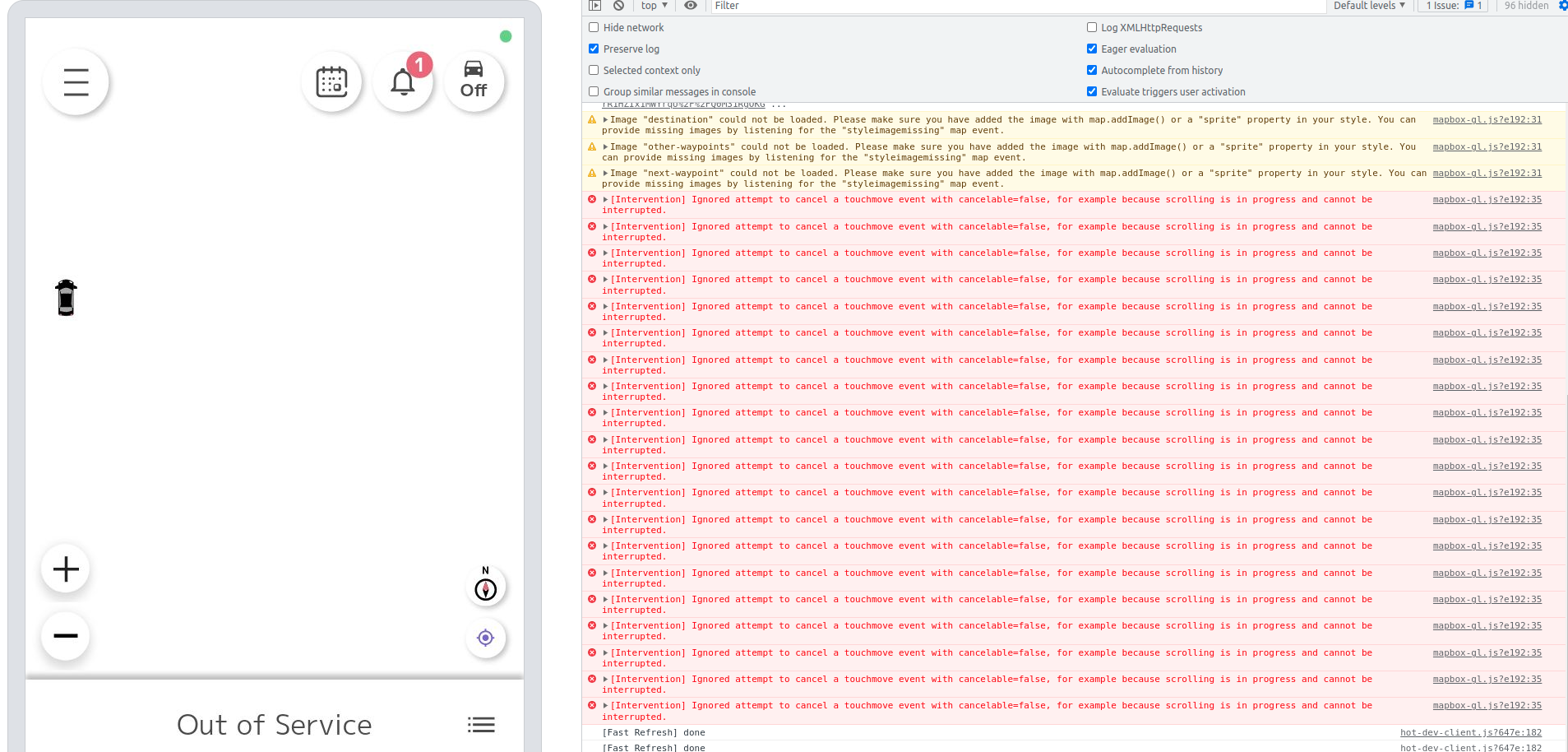 (Emitted error) Ignored attempt to cancel a touchmove event with cancelable=false, for example ...