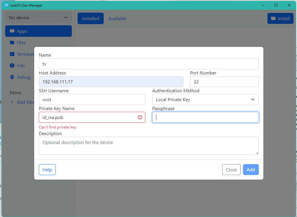 Add Device with ssh id_rsa key trouble/new feature??? · Issue #85 · webosbrew/dev-manager ...