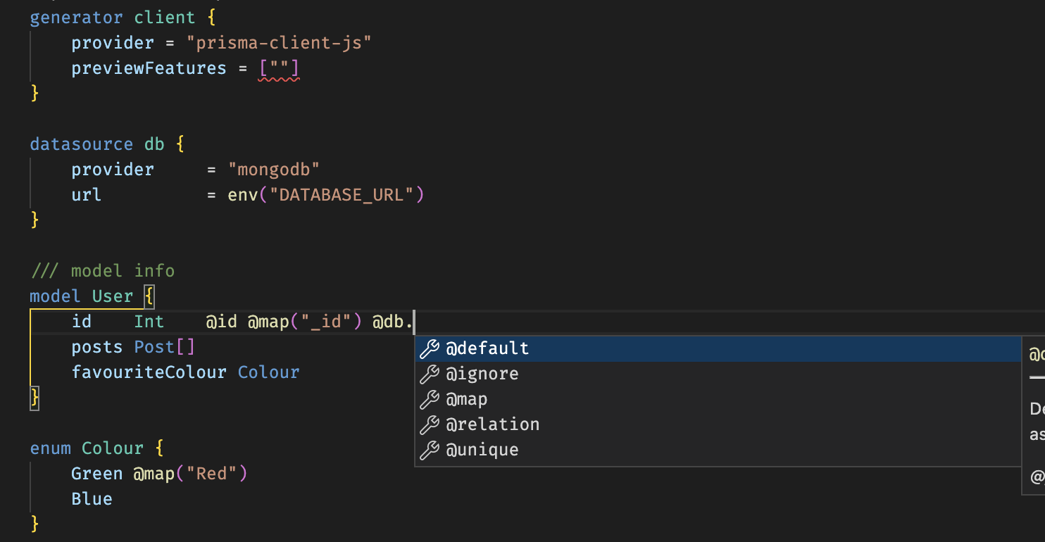 bug(completion): Empty Preview Feature element breaks native types · Issue #1310 · prisma ...