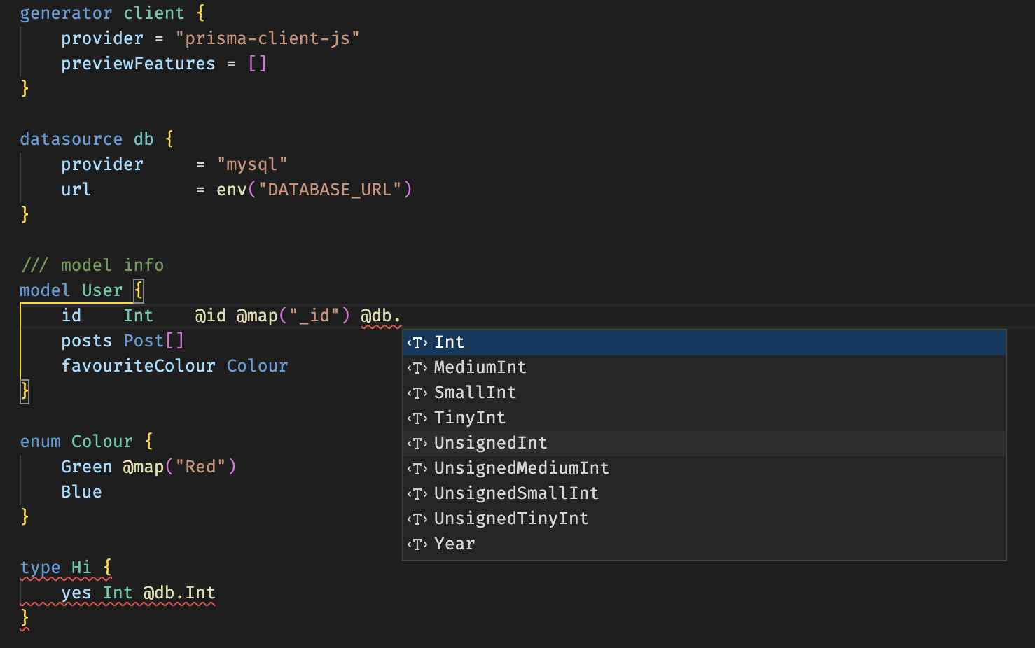 bug(completion): Empty Preview Feature element breaks native types · Issue #1310 · prisma ...