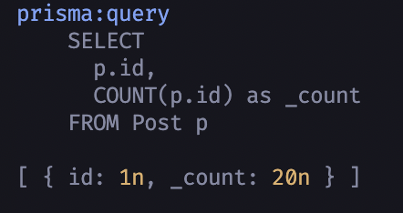 Raw queries with `COUNT()` selected return strange non integer values · Issue #14613 · prisma ...