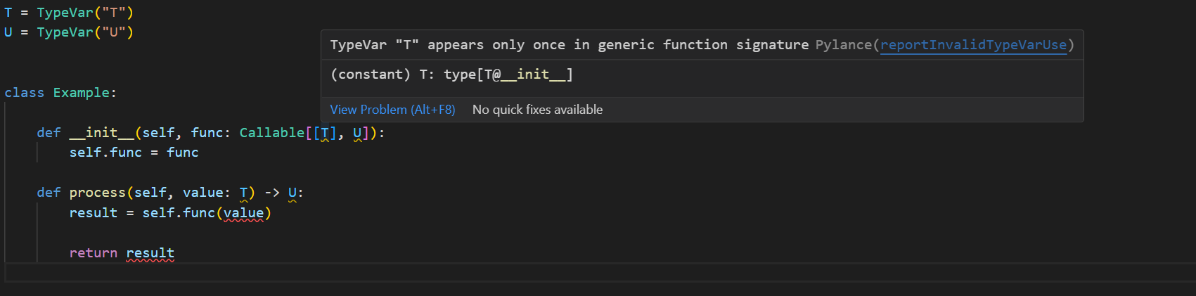 Pylance error while passing Callable with input of TypeVar · Issue #4707 · microsoft/pylance ...