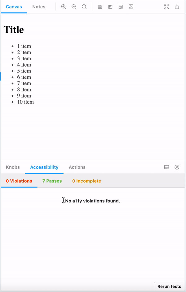 [Addon: A11y + Addon: Backgrounds] - Results don't change when switching the background color ...
