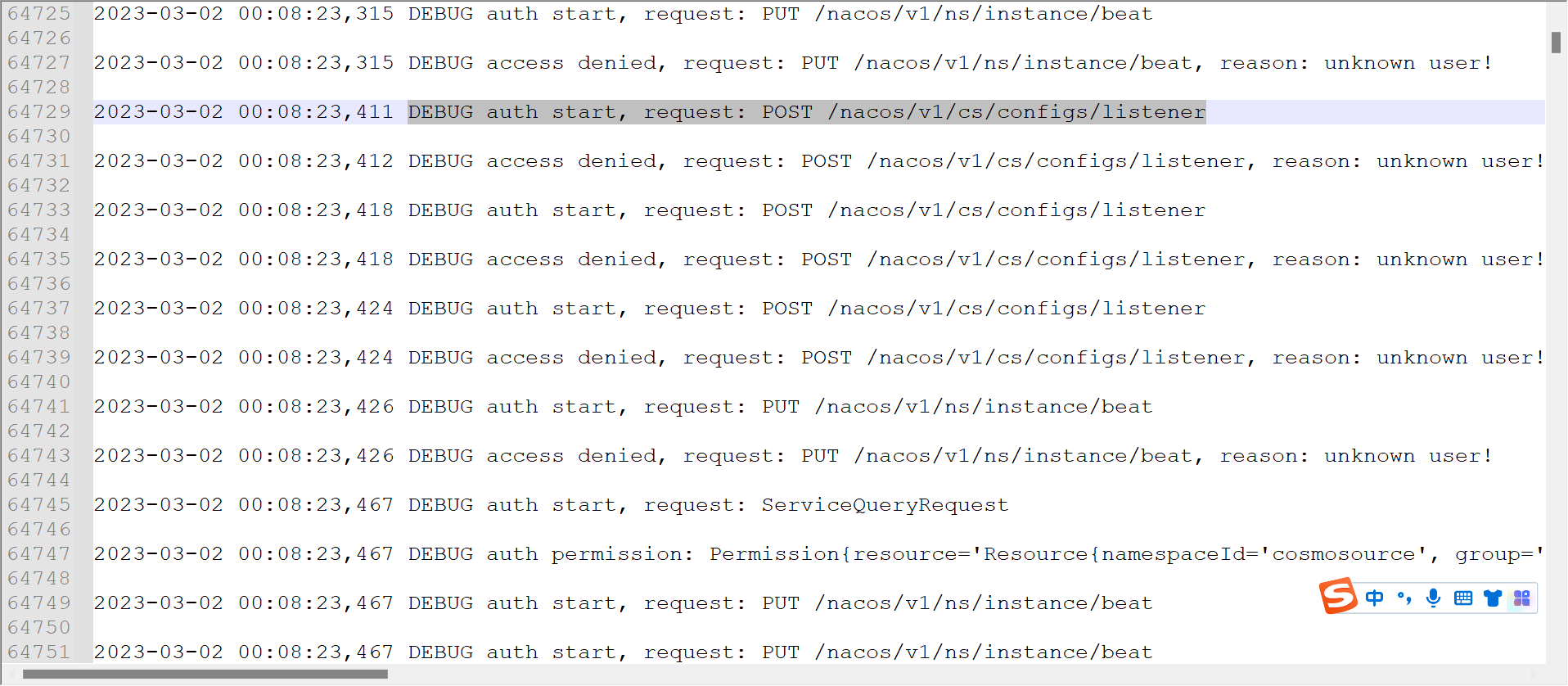 core-auth.log 疯狂打印 DEBUG auth start, request: POST /nacos/v1/cs/configs/listener · Issue #10035 ...