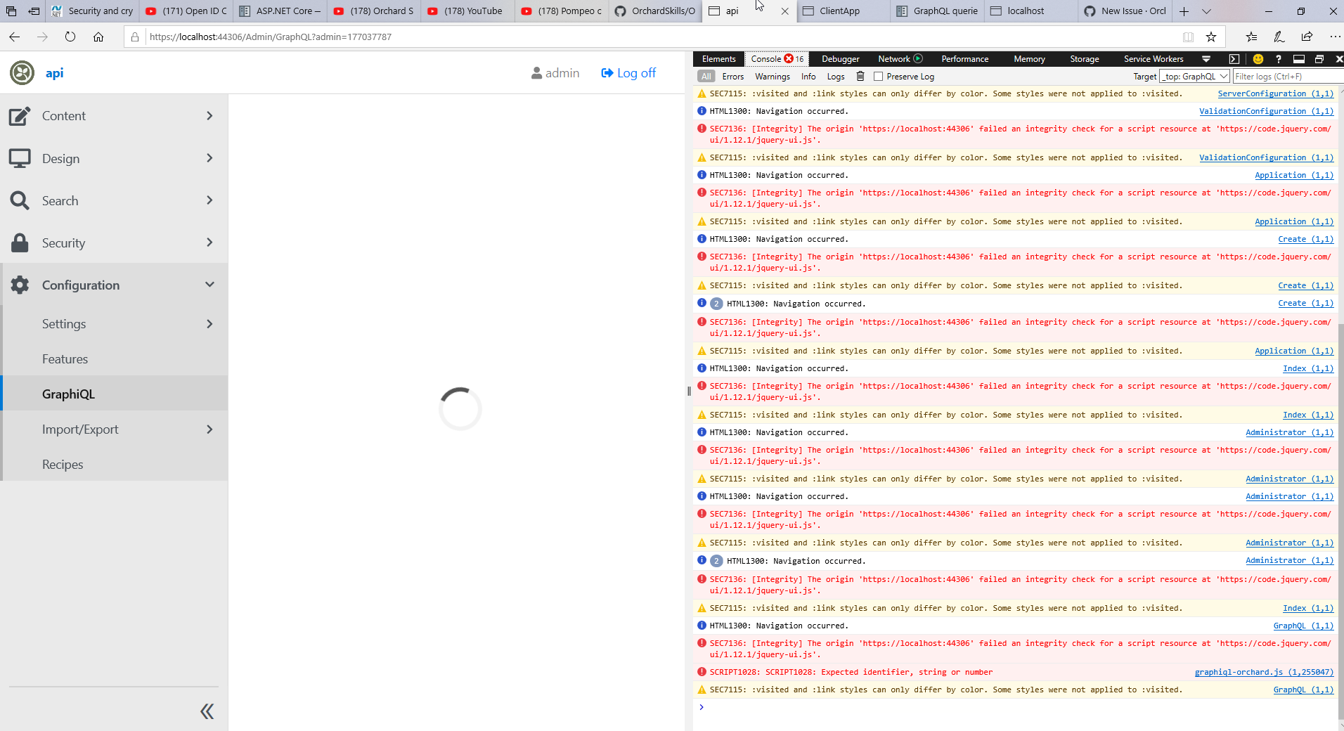 Error after clicking Graphql on admin page · Issue #6487 · OrchardCMS/OrchardCore · GitHub