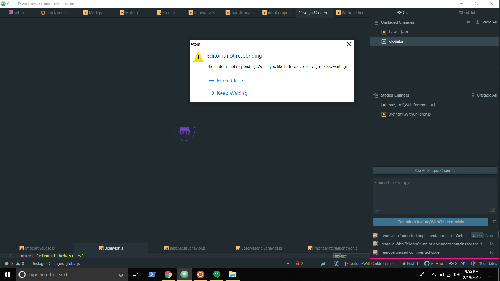 Clicking on large files with many modification in Git panel freezes ...