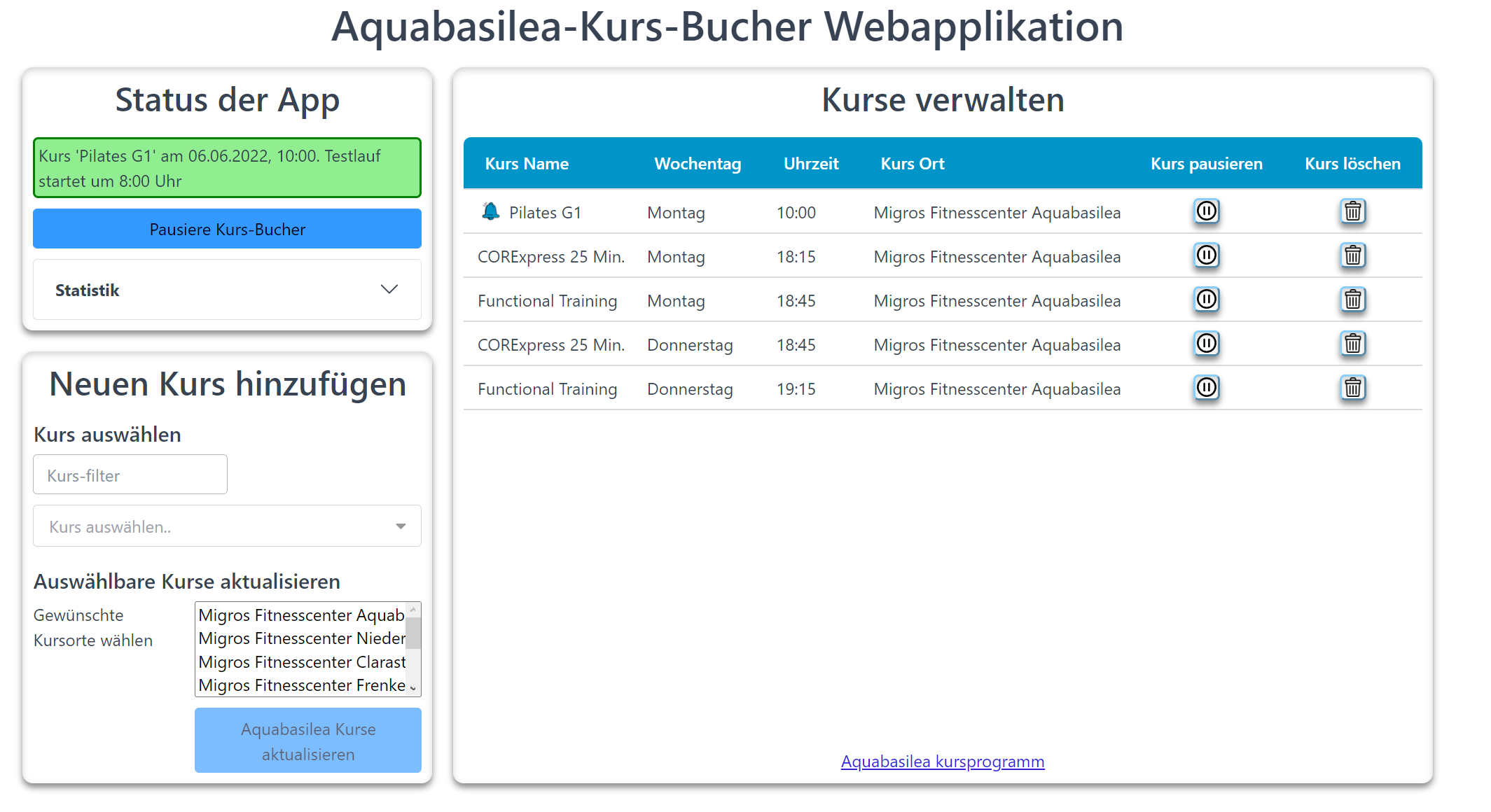 GitHub - brugalibre/aquabasilea: Automatisches Buchen von Sportkursen von Aquabasilea / Migros