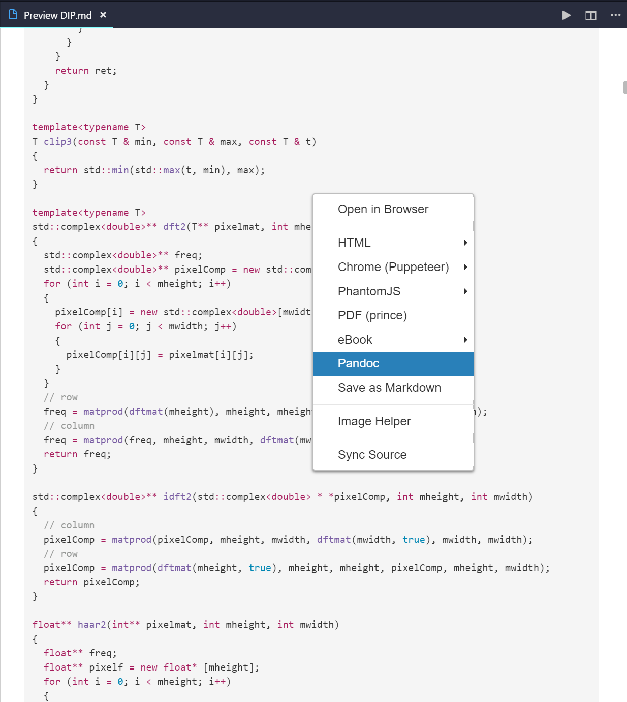 No "pandoc document export" menu in preview · Issue #1348 · shd101wyy/vscode-markdown-preview ...