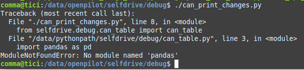 Cannot run can_print_changes.py: pandas package missing from AGNOS · Issue #25504 · commaai ...