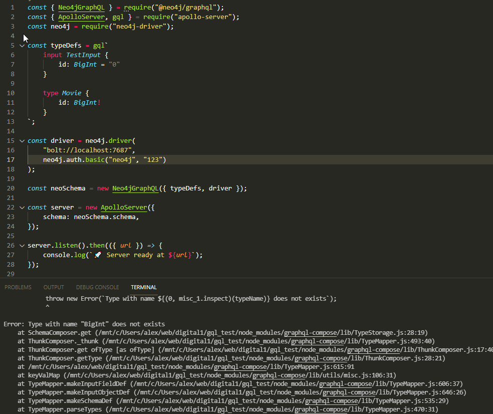 Type With Name Bigint Does Not Exists After Upgrading From 210 · Issue 586 · Neo4jgraphql