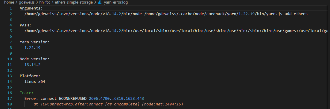 Lesson 5 - Having issues installing ethers using yarn · smartcontractkit full-blockchain ...