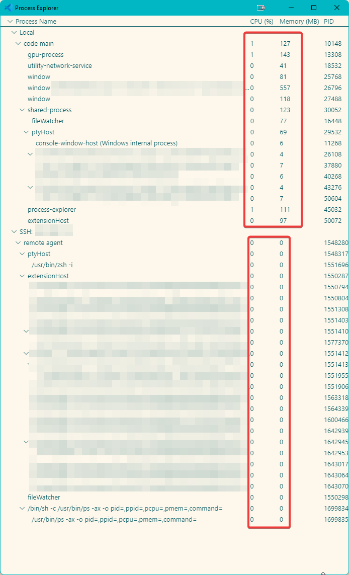 Support CPU and memory usages for remote processes in the Process ...