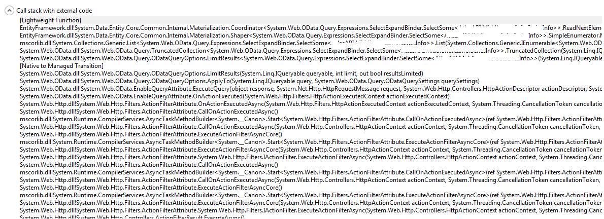 Lambda compilation causes a stackoverflow when selecting a large number of columns from an EF ...