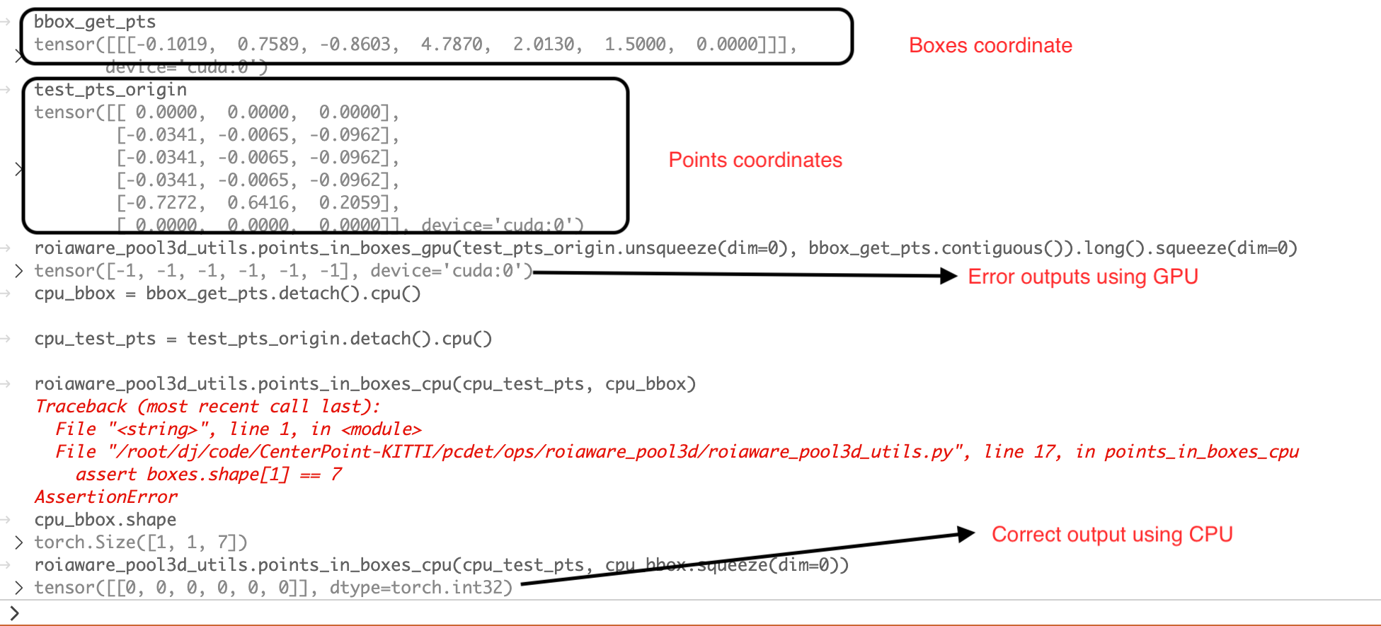 error output for function roiaware_pool3d_utils.points_in_boxes_gpu · Issue #910 · open-mmlab ...
