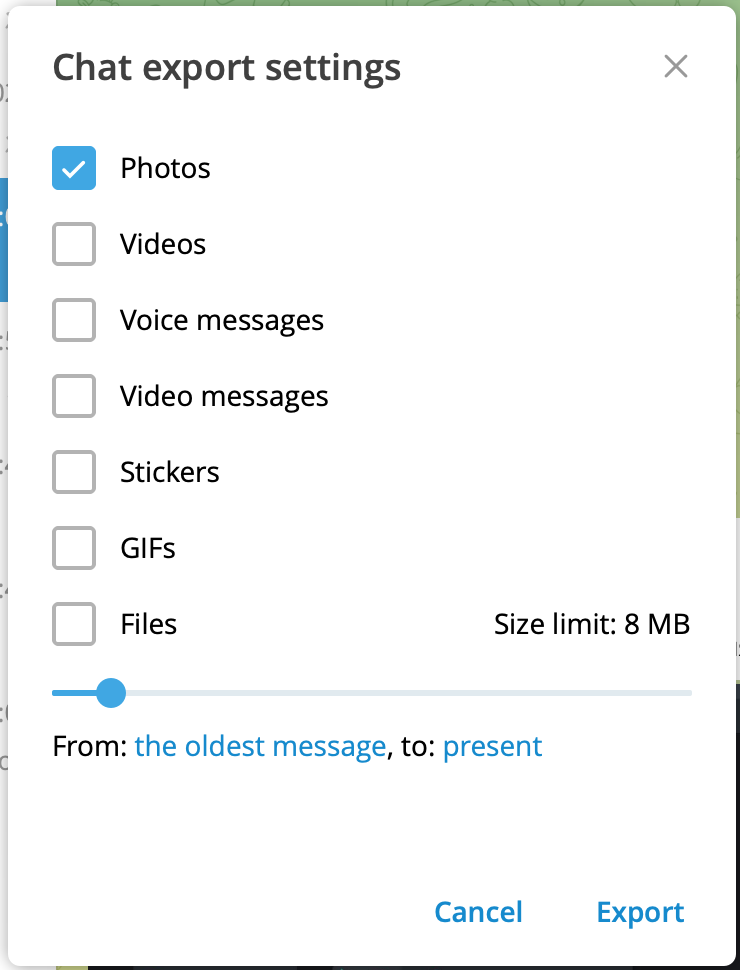 Selecting data format and path when exporting chat history is not possible on macos · Issue ...