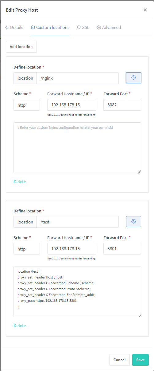 Support for subfolders in proxy hosts · Issue #40 · NginxProxyManager/nginx-proxy-manager · GitHub