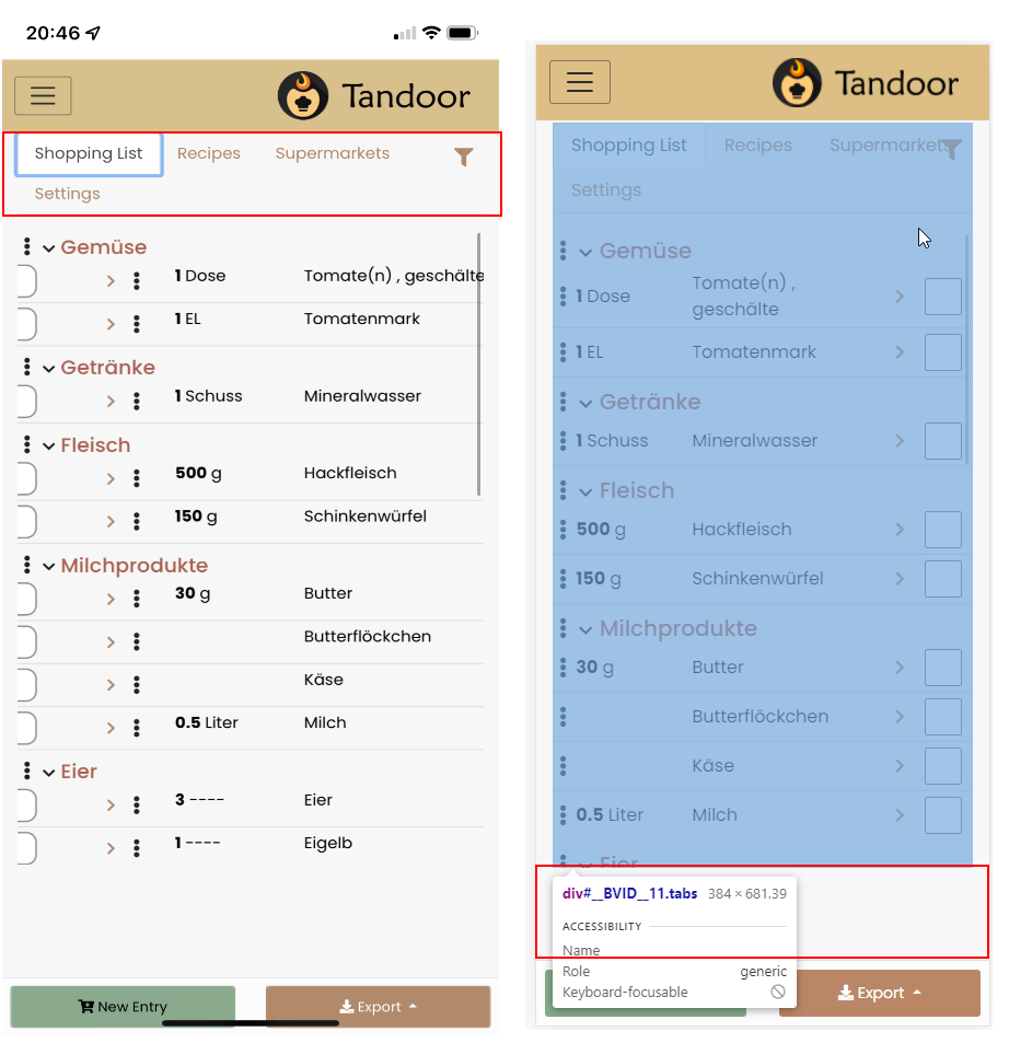 mobile view optimization for shopping list v2 · Issue #1427 · TandoorRecipes/recipes · GitHub