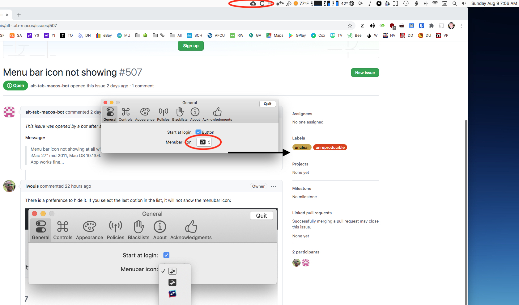 Menu bar icon not showing · Issue #507 · lwouis/alt-tab-macos · GitHub