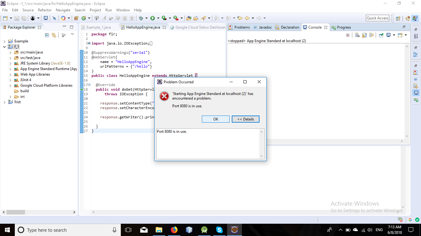 Port 8080 is in use. · Issue #3144 · GoogleCloudPlatform/google-cloud-eclipse · GitHub