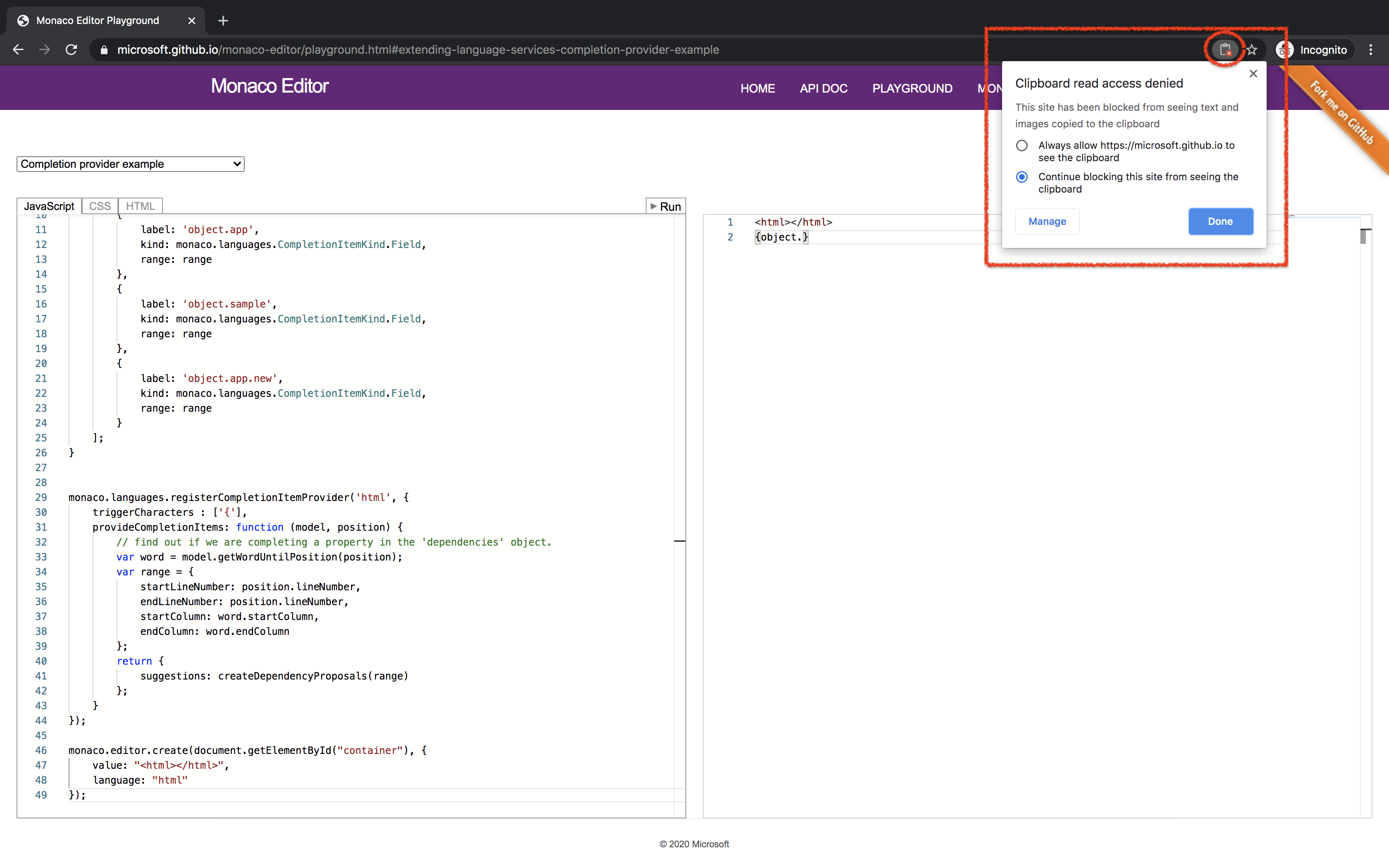 Clipboard gets opened when is pressed on custom completion Items ...