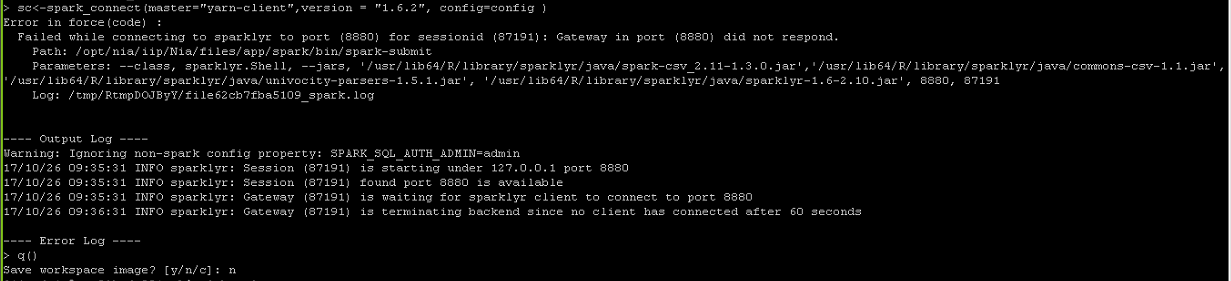 Not able to connect to spark deployed in yarn client mode · Issue #1090 · sparklyr/sparklyr · GitHub