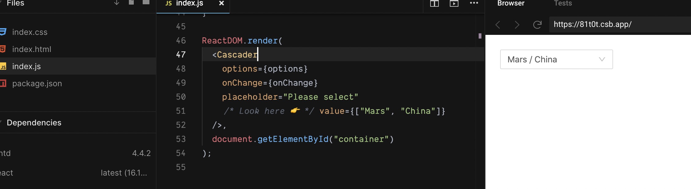 Cascader not work correctly when value not matched in options · Issue #25692 · ant-design/ant ...