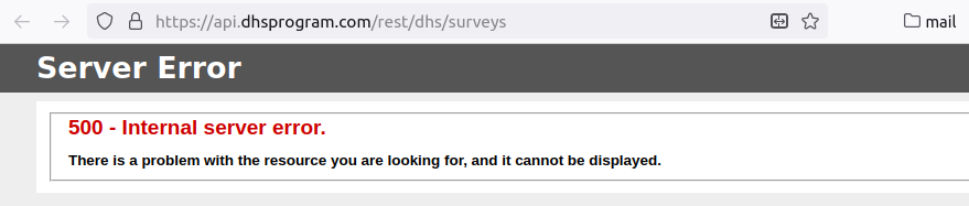 DHS API Request Failed [500] · Issue #127 · ropensci/rdhs · GitHub