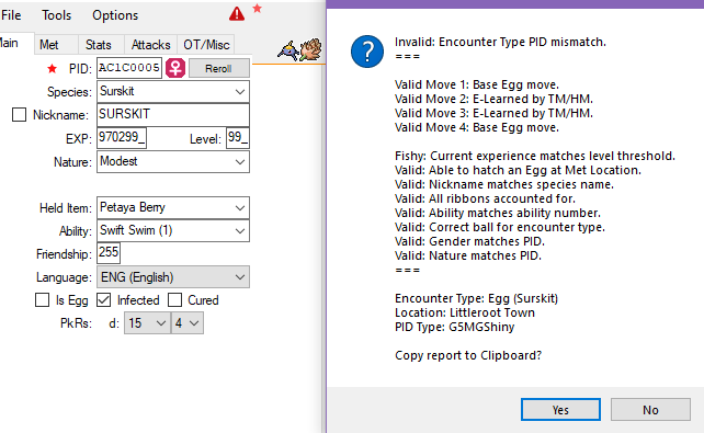 Sometimes when batch editing gen 3 Pokémon PIDs, an error is thrown for "G5MGShiny" being the ...