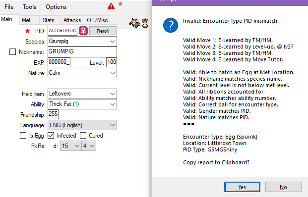 Sometimes when batch editing gen 3 Pokémon PIDs, an error is thrown for "G5MGShiny" being the ...