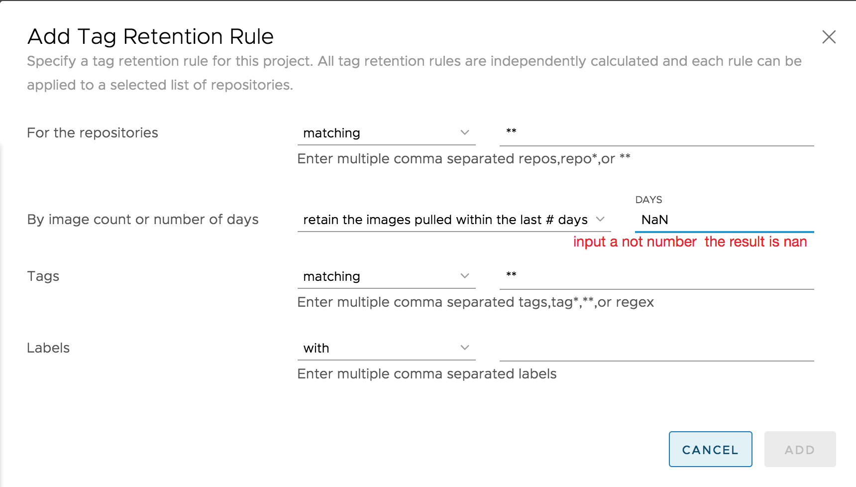 Tag Retention input not valid · Issue #8677 · goharbor/harbor · GitHub