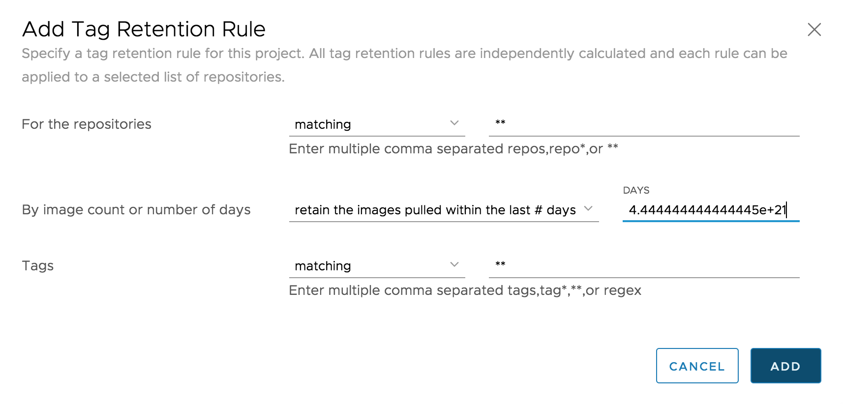 Tag Retention By image count or number of days should has limited days ...