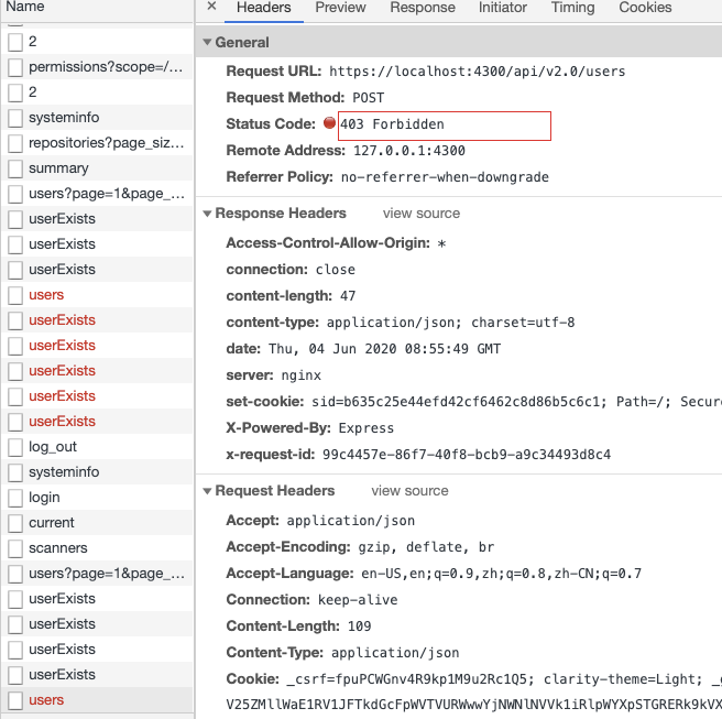 Error information is returned (create user api returns status code ...