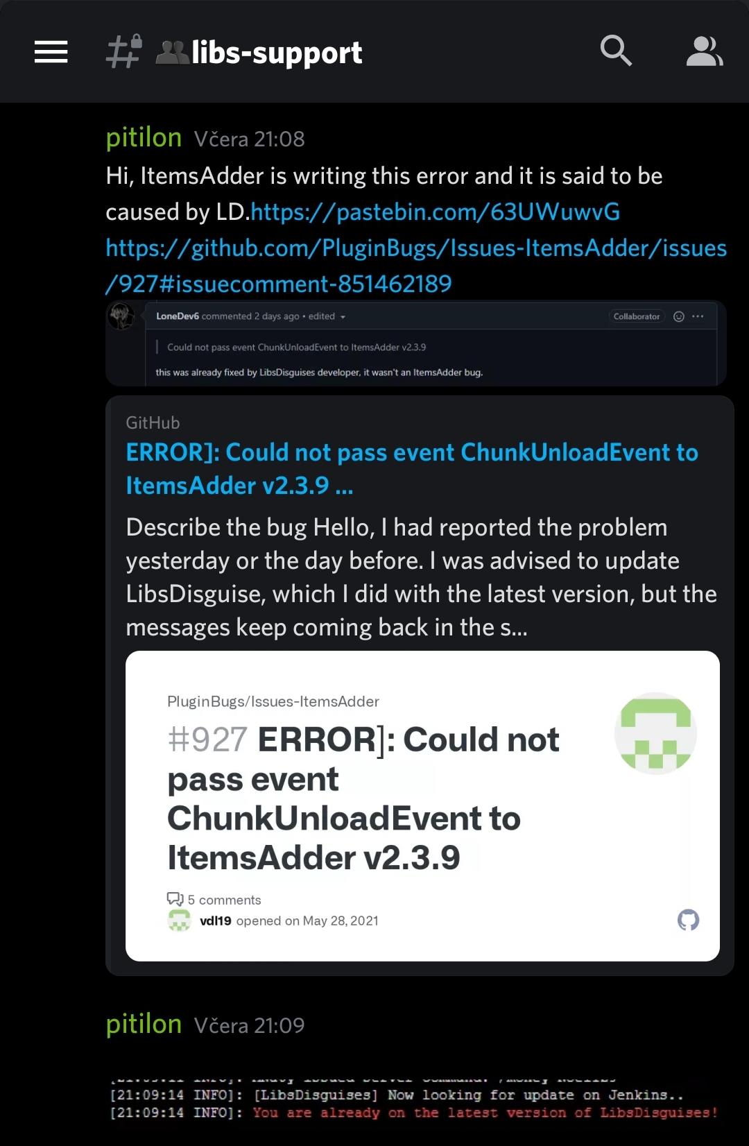 ERROR]: Could not pass event ChunkUnloadEvent to ItemsAdder v2.3.9 · Issue #927 · PluginBugs ...