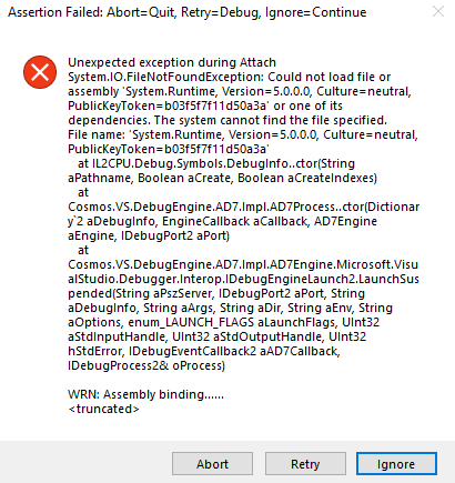 Unexpected exception during attach in VS 2022 · Issue #2169 · CosmosOS/Cosmos · GitHub