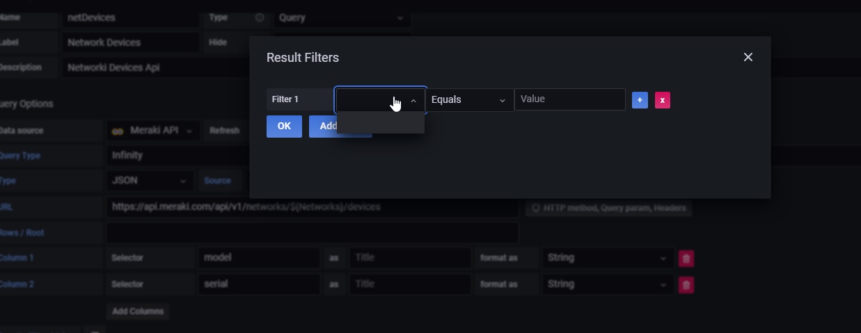 Filter template Variable from JSON Query using Infinity datasource · grafana grafana-infinity ...