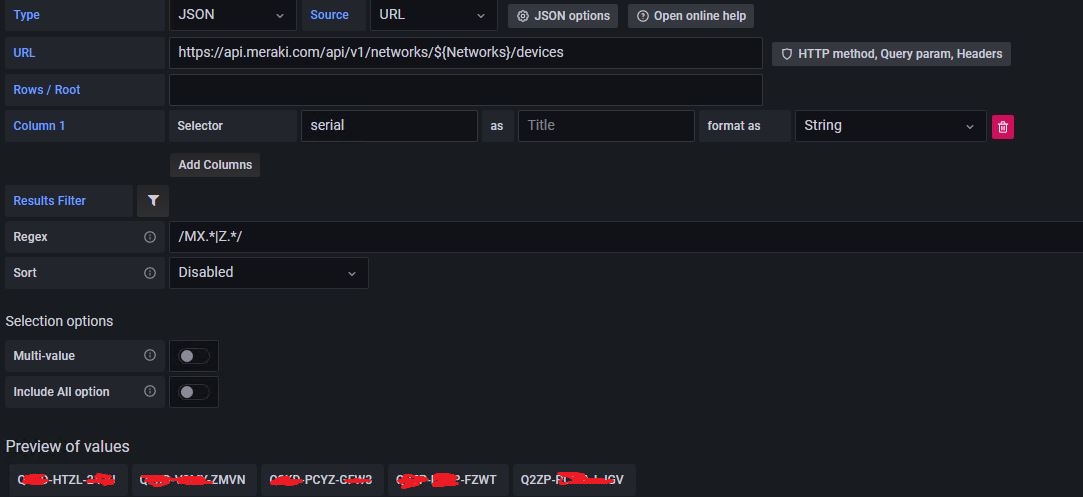 Filter template Variable from JSON Query using Infinity datasource · grafana grafana-infinity ...