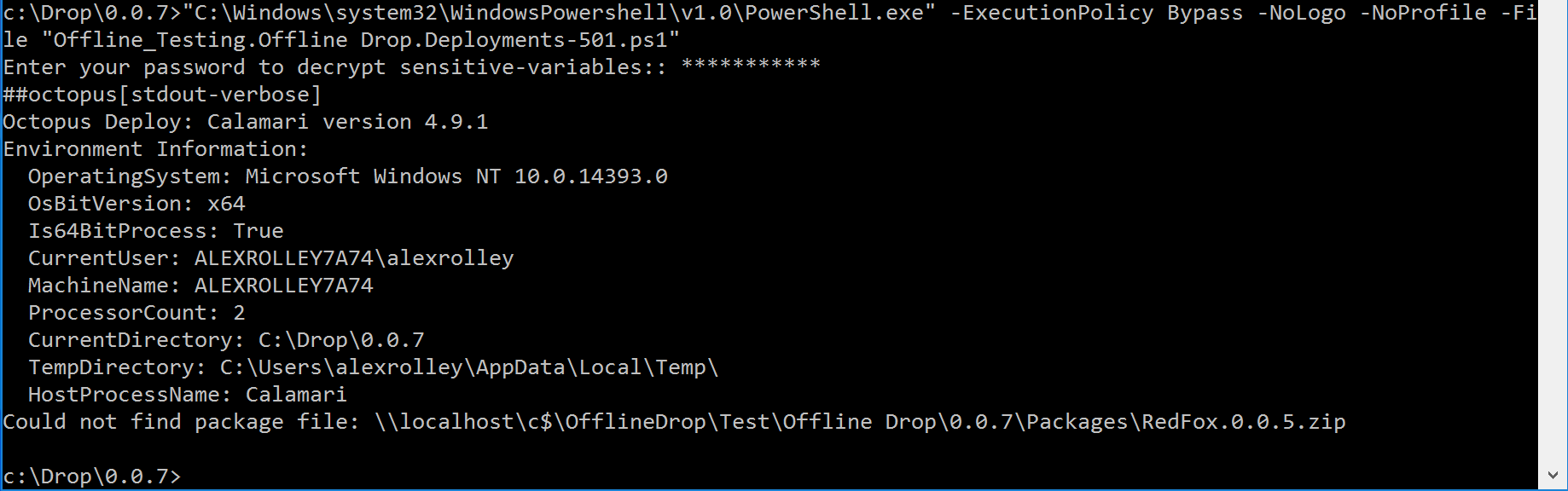 `Transfer a Package` steps run in Offline Drop targets have hardcoded ...