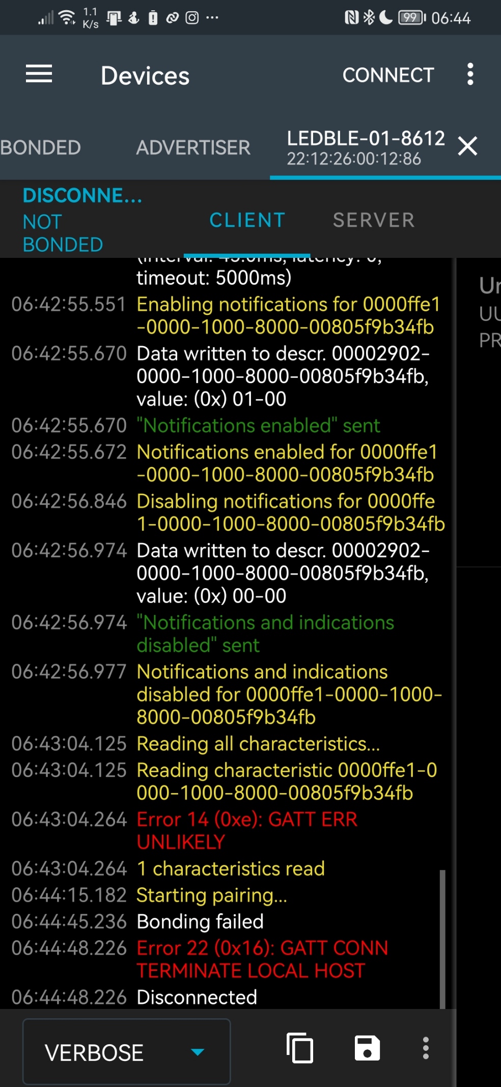 Problem connecting LED BLE Device: led_ble.exceptions.CharacteristicMissingError: Read ...