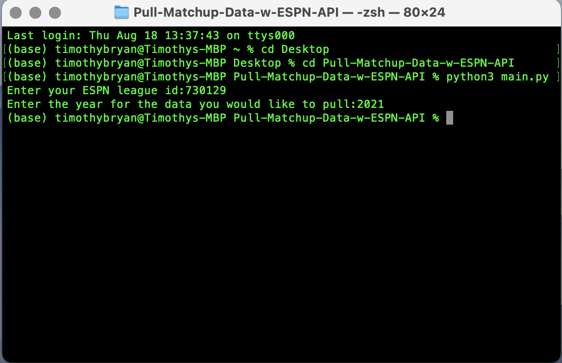 GitHub - tbryan2/Pull-Matchup-Data-w-ESPN-API: Pull fantasy football data from the ESPN API
