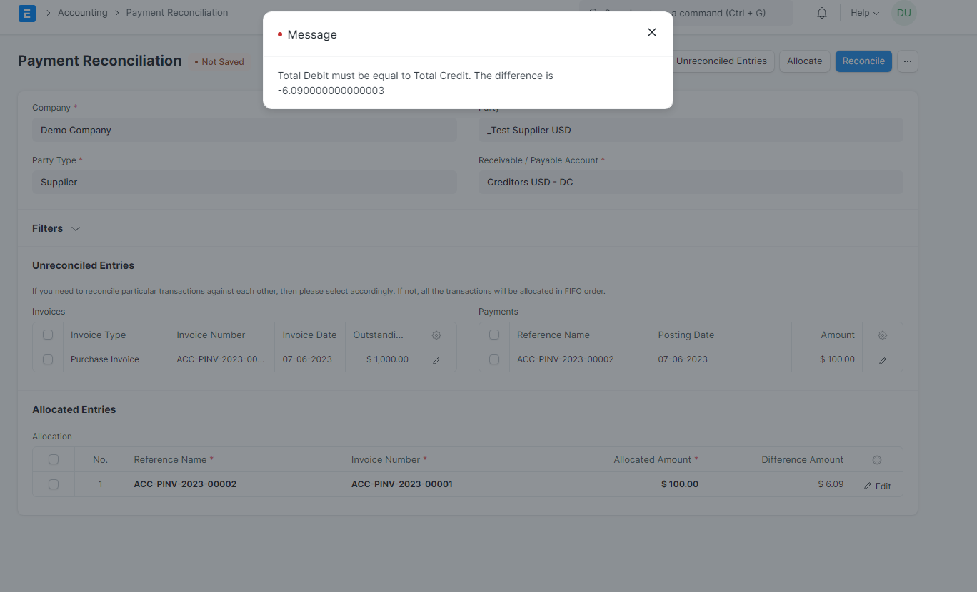 Cannot reconcile multi-currency Purchase Invoice against Purchase Invoice Return · Issue #35603 ...