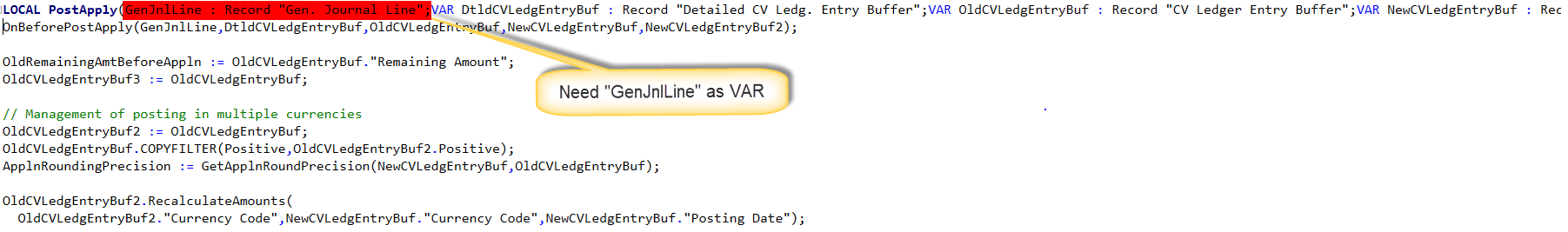 VAR request for function PostApply in Codeunit 12 · Issue #3136 · microsoft/AL · GitHub