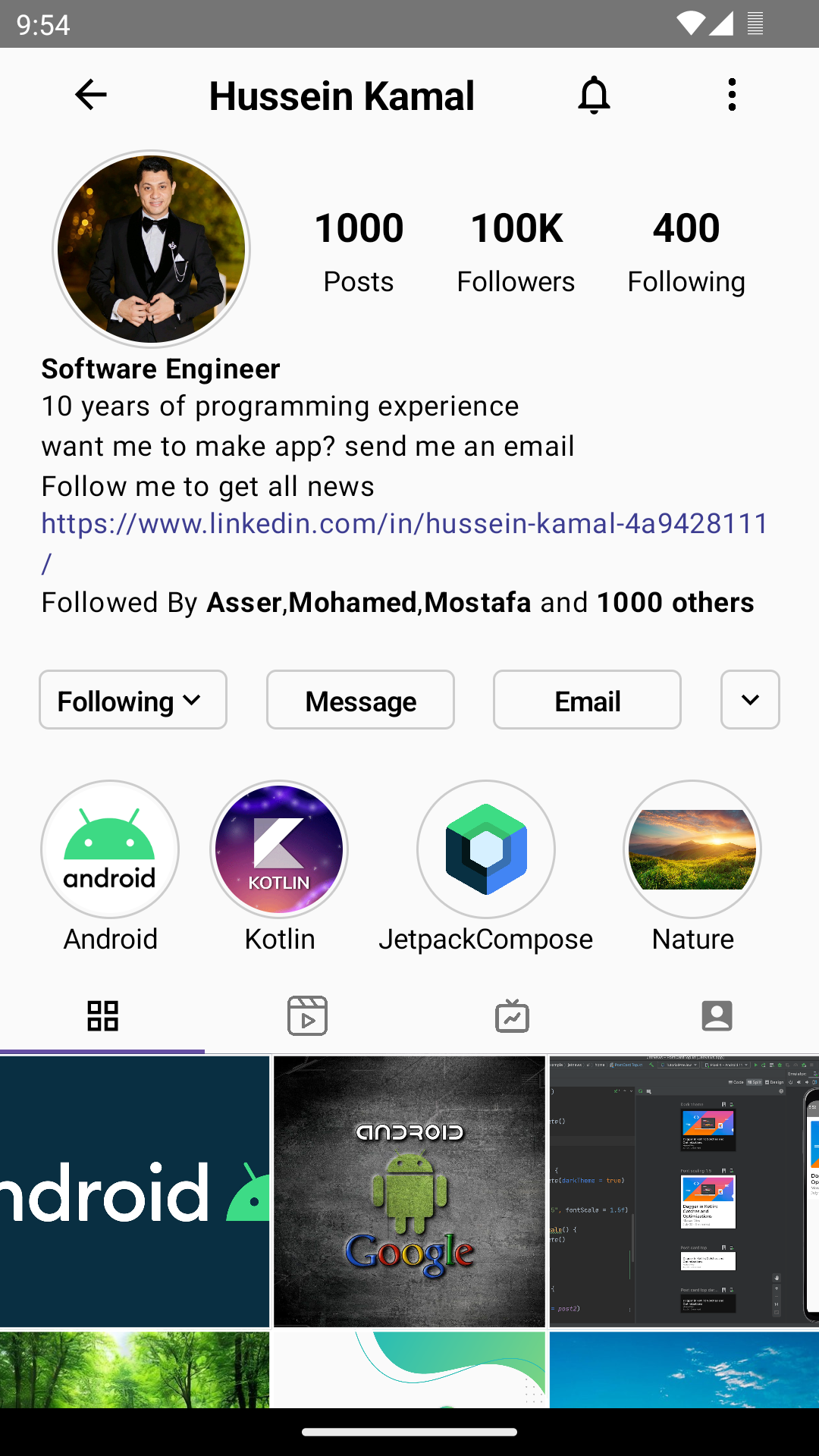 GitHub - HusseinKamal/InstagramProfileUI: This is JetpackCompose app ...