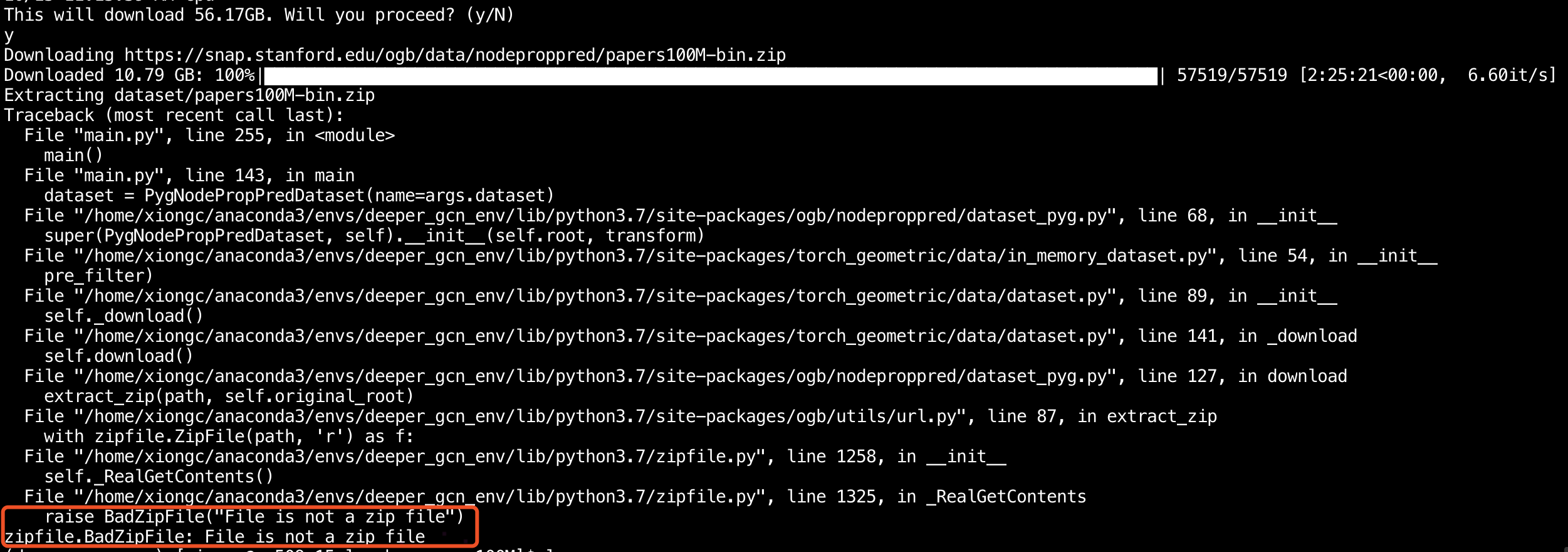 Papers100M Dataset Zipfile BadZipFile File Is Not A Zip File 