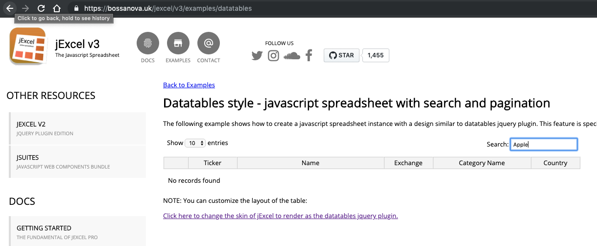 Search not working · Issue #418 · jspreadsheet/ce · GitHub