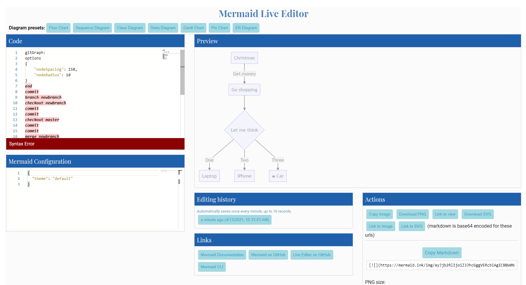 Support git graph diagrams · Issue #134 · mermaid-js/mermaid-live ...