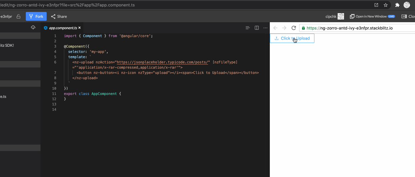The nzFileType parameter configuration of nz-upload component ...