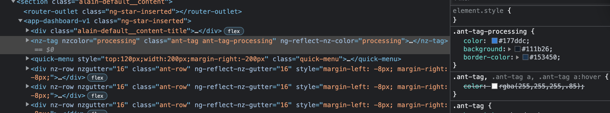 执行package.json中的theme scripts重新生成asserts下的css文件后暗色主题预设状态的标签背景色错误 · Issue #2300 · ng-alain/ng ...